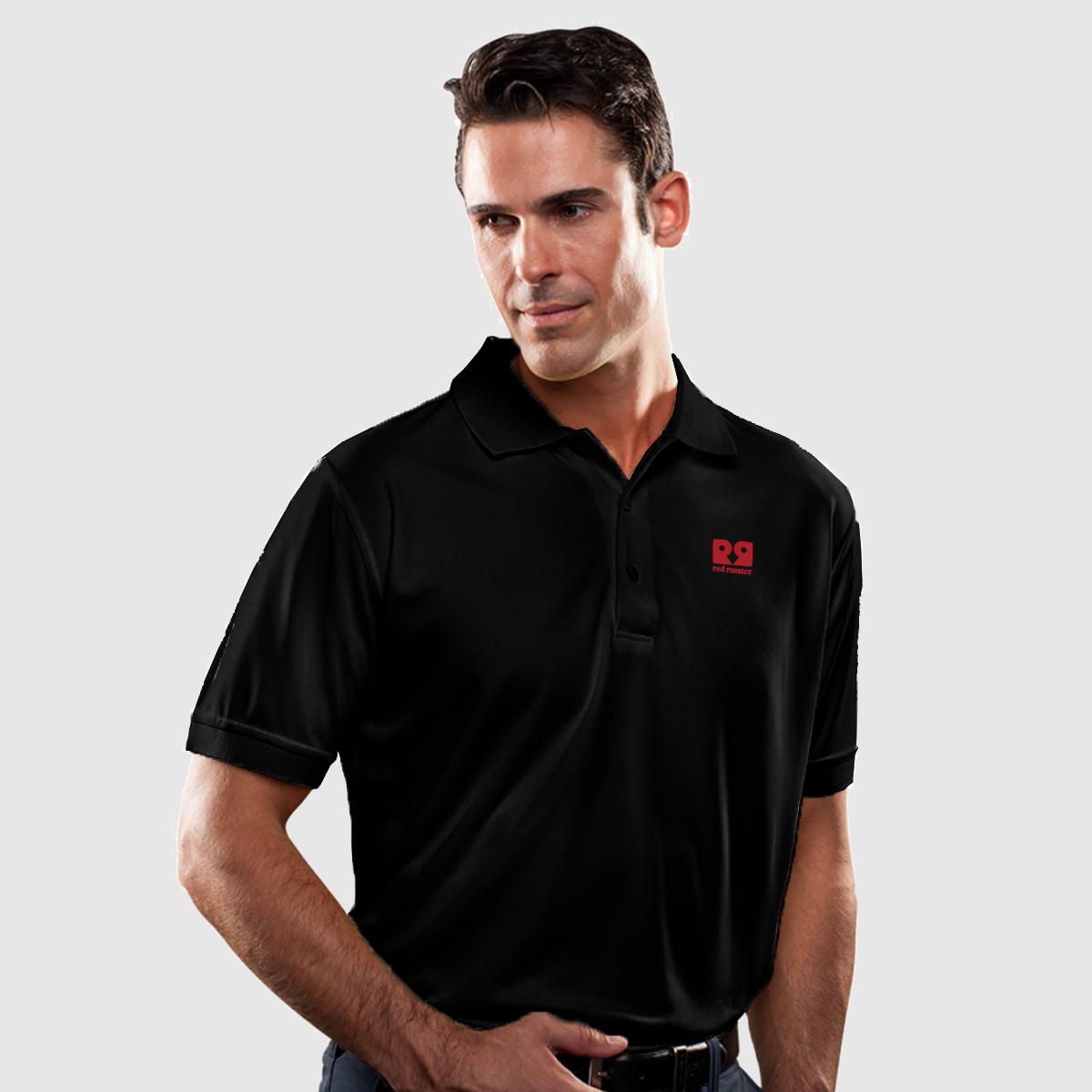 Red Rooster by DKM Blue. Men's Polo Shirt - Black